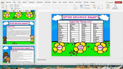 Spring Sentence Builders for Google & Powerpoint Set 1 Pre-Primer Dolch ...