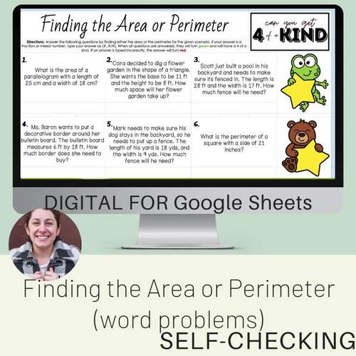 Finding the Area or Perimeter (Word Problem): 4 of a Kind Activity