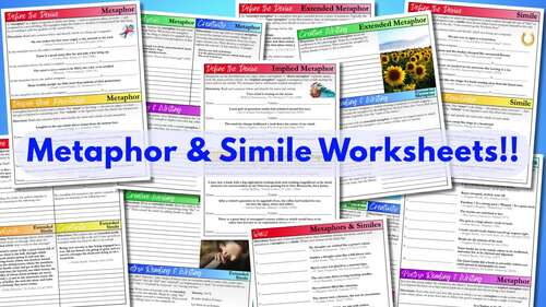 METAPHORS & SIMILES Worksheets | Lessons & Exercises | High School Bell ...