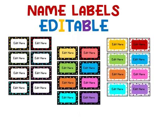 Printable Dots Name Labels, Editable Name Labels Templates, Cubby Labels
