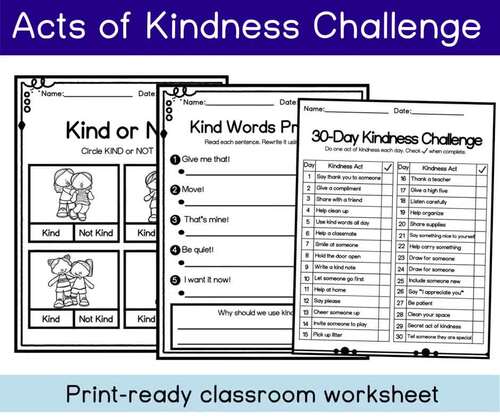 Acts of Kindness Challenge | Kindness Activities | SEL Worksheets
