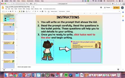 Quick writing prompt - Google Classroom- Distance learning- April