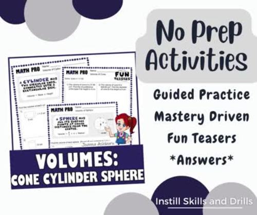 Volume of Cone, Cylinder and Sphere Guided Practice Worksheets and ...