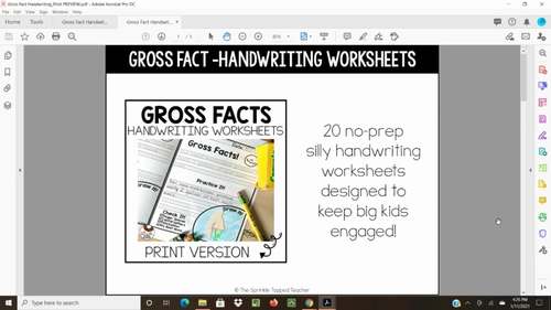 Silly Handwriting Worksheets - Gross Facts - PRINT | TPT