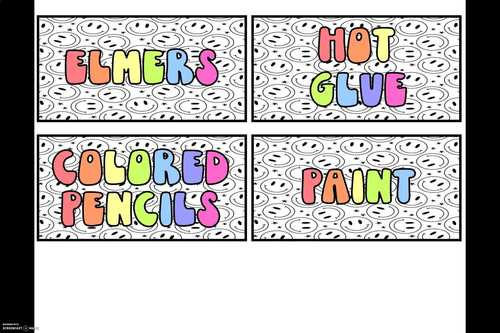 Groovy Smiles Book Bin, Supplies, and Manipulatives Labels | TPT