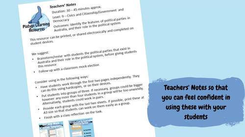 Australian Political Parties Year 9 Civics and Citizenship Worksheets