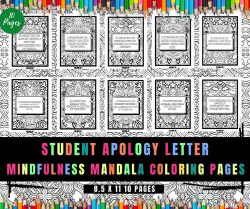 Student Apology Letter, Mindfulness Coloring Themed Pages, No Prep