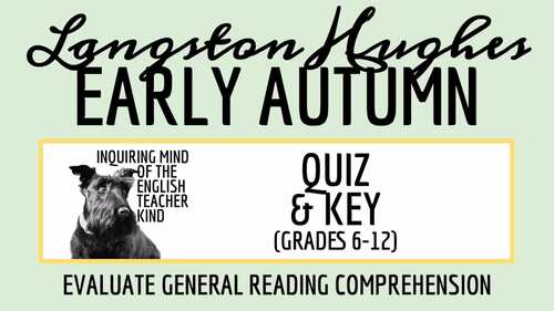 "Early Autumn" by Langston Hughes Quiz and Key | African American ...
