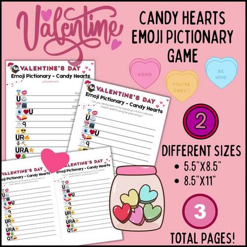 Valentine’s Day Emoji Pictionary Game Printable | Valentine Party Game ...