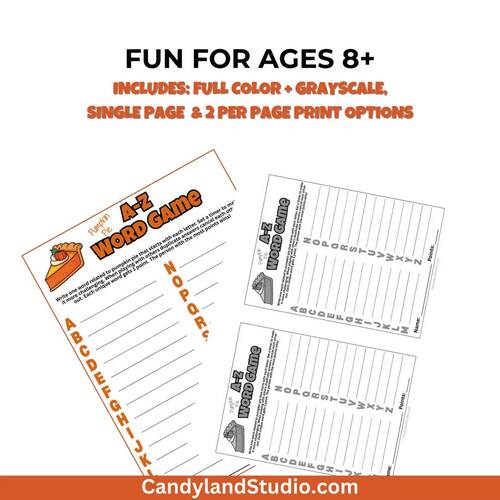 Pumpkin Pie A-Z Word Game | Grades 3-6 | Fall Thanksgiving Literacy ...