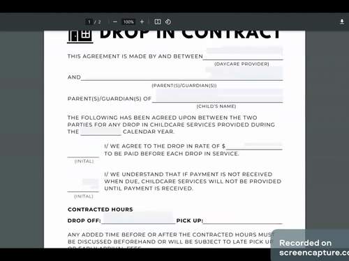 Daycare Drop In Contact | Childcare Contract Template | Temporary Care ...