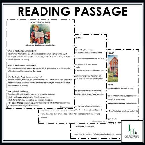 DIGITAL Read Across America Reading Comprehension Activities | 6-8 | No ...