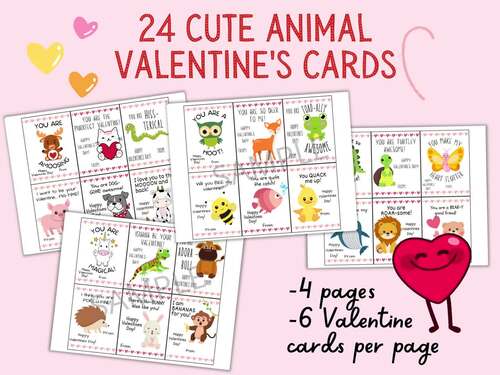 Animal Valentines Day Cards for Kids | Lunchbox Notes | Animal Pun ...