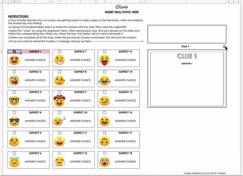 Editable DIGITAL Clue Mystery Task Cards Activity Template 15 Questions