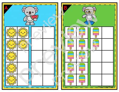 Beach Koalas - Double Ten Frames Math Scoot Activity 0 to 20 - Teen Numbers