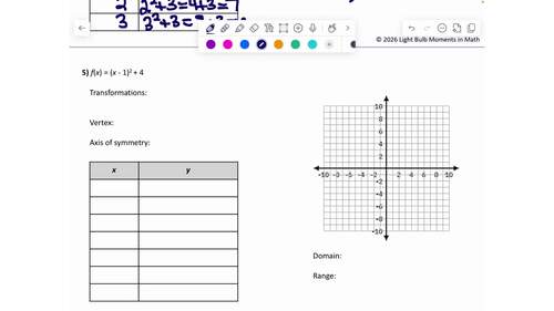 Graphing Quadratic Functions in Vertex Form Guided Notes Worksheet ...