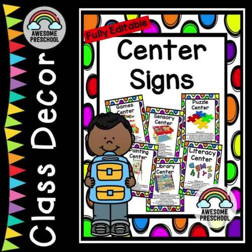 Editable Center Signs for Preschool | Learning Objectives for back to ...