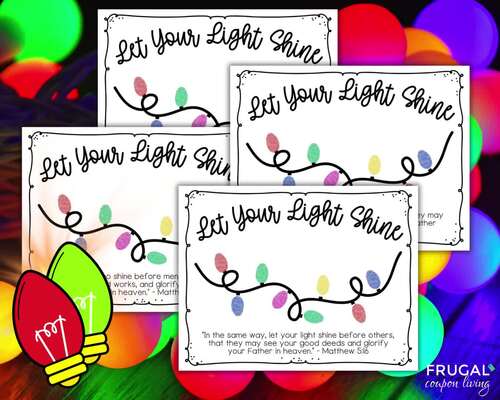 Let Your Light Shine Keepsake Christmas Lights Fingerprint Printable Craft