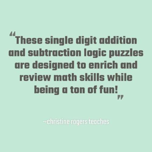 Dollar Deal Math Logic Puzzles Single Digit Addition Subtraction St ...