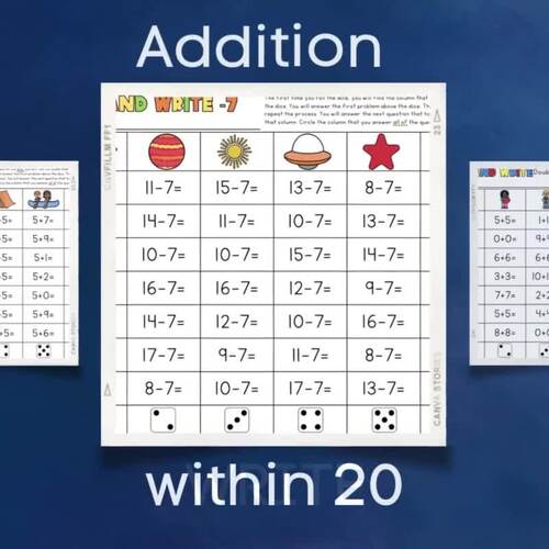 Addition and Subtraction within 20 Math Center Dice Games to Build Fact ...