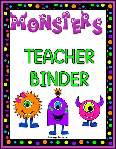 Monsters Teacher Binder Section Labels by Cindy's Treasures | TPT