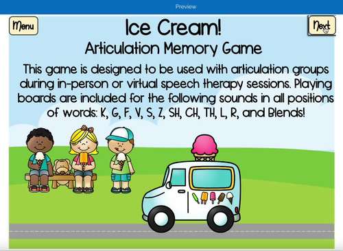 Ice Cream Articulation Memory Game Boom Cards™ Summer Speech Therapy