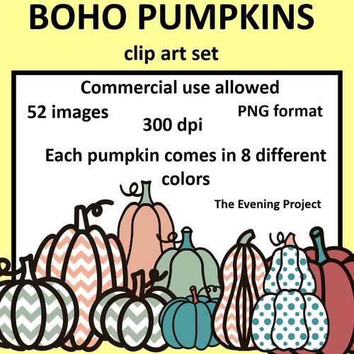BOHO PUMPKINS CLIP ART/COMMERCIAL USE ALLOWED/8 COLORS /PNG | TPT