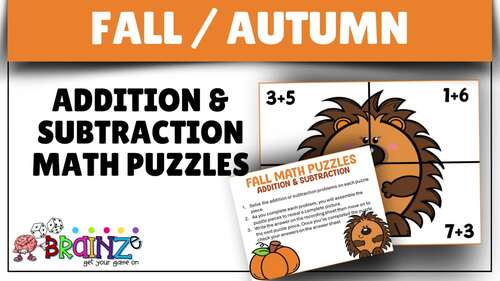 Fall Math Puzzles | Addition & Subtraction Practice |Autumn Activities ...