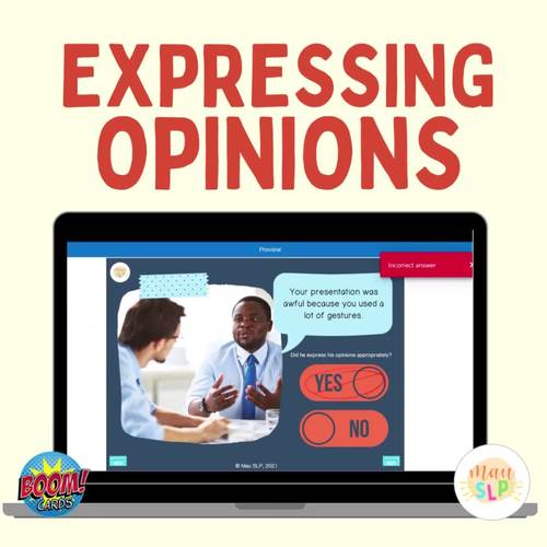 Social Filter Expressing Opinions Boom Cards™ for Speech Therapy by Mau SLP
