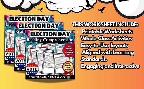 Nonfiction Election Day Reading Comprehension Worksheets 3rd,4th,5th ...