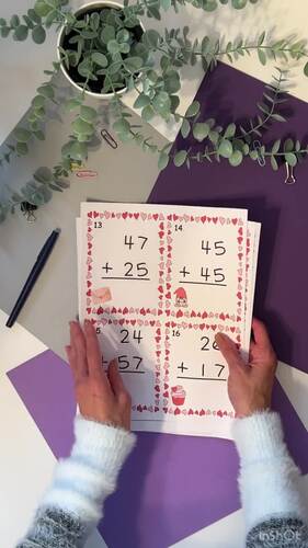 2 Digit Addition Scoot, with regrouping, Valentine's Day, 2 NBT.5, 2 OA.1