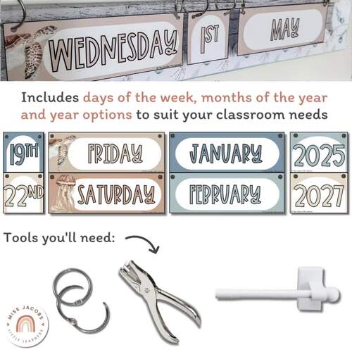 Flip Calendar | Interactive Date Display | Modern Ocean Classroom Decor