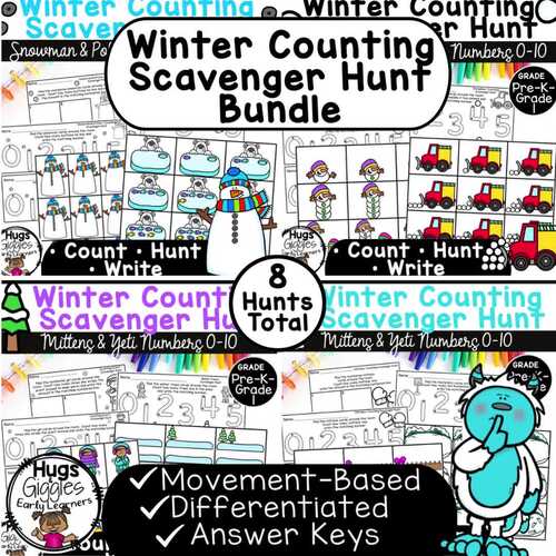 Winter Counting Scavenger Hunt Bundle | 8 Hunts | 0–10 | TPT