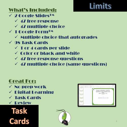 Limits, Continuity, Differentiability Calculus Task Cards | Google