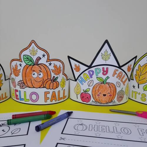 First Day of Fall Crown Craft, Autumn Apple Day Hat Coloring Pages ...