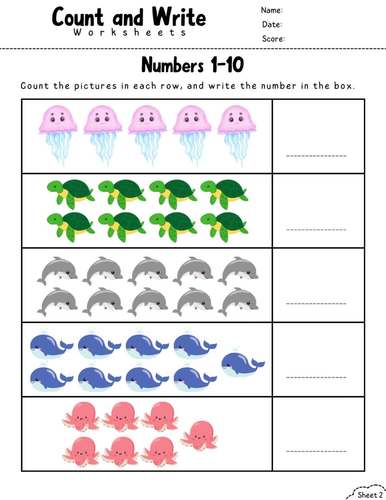 Numbers worksheets for K & Pre-k to count & write numbers up to 20 ...