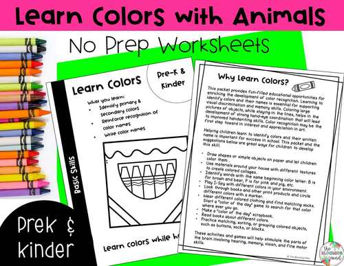 Learning Colors No Prep Worksheets by The Blooming Mind | TPT
