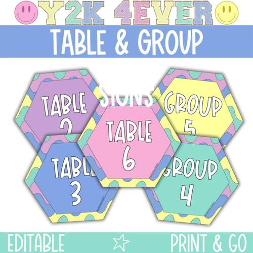 Editable Group and Table Signs / Retro Group Signs / Groovy Table Signs