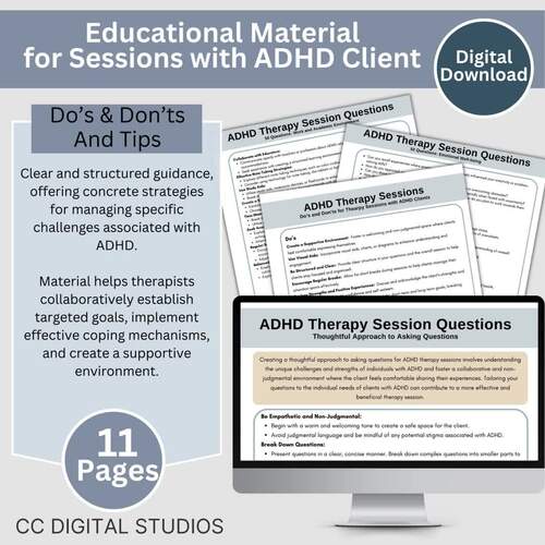 ADHD Therapy Questions, Therapist Planner Reference Sheet, Perfect for ...