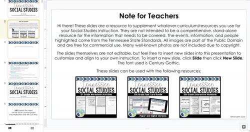 Tennessee Social Studies 5th Google Slides Informational Resource