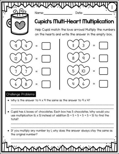 Valentine's Day Math Activities for 3rd Grade Area, Time, Money and more!
