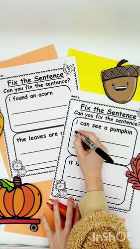 Autumn Fall Sentence Correction Worksheets Kindergarten 1st Grade