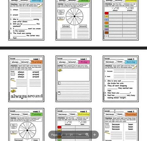 Second Grade Dolch Sight Word Weekly Practice Packet (24 weeks) NO PREP