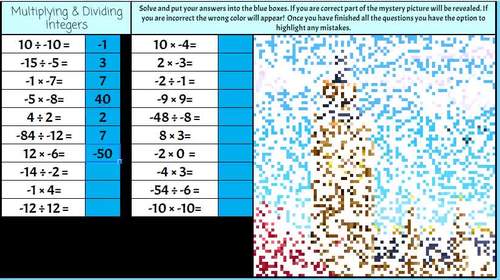 Multiplying and Dividing Integers Pixel Art by Pick Up and Go Resources