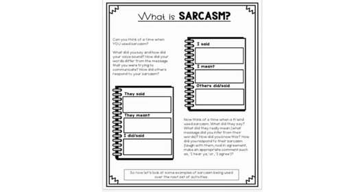 Understand sarcasm social skills social language activities worksheets ...