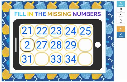 Missing Numbers to 100 Hanukkah Math Activity Boom Cards Math Games