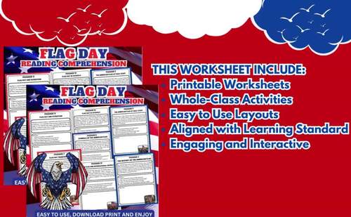 Flag Day Reading Comprehension Passage Activities 2nd,3rd,4th,5th,6th ...