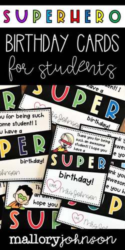 Editable Birthday Cards from Teachers to Students - Superhero Theme