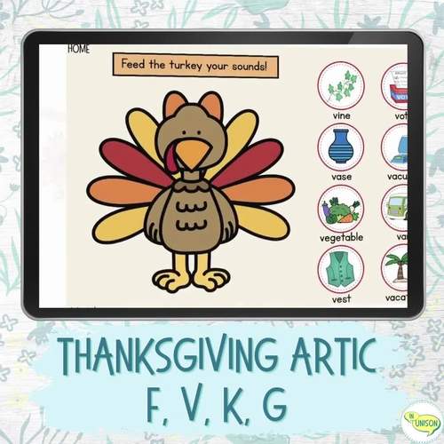 Thanksgiving Articulation Boom Cards™ Dress and Feed the Turkey F V K G