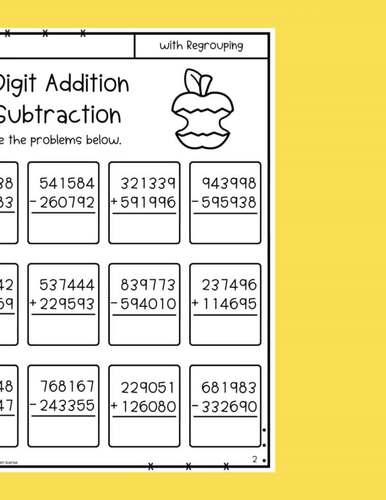 Fall Math Worksheets 6 Digit Addition & Subtraction With Regrouping ...